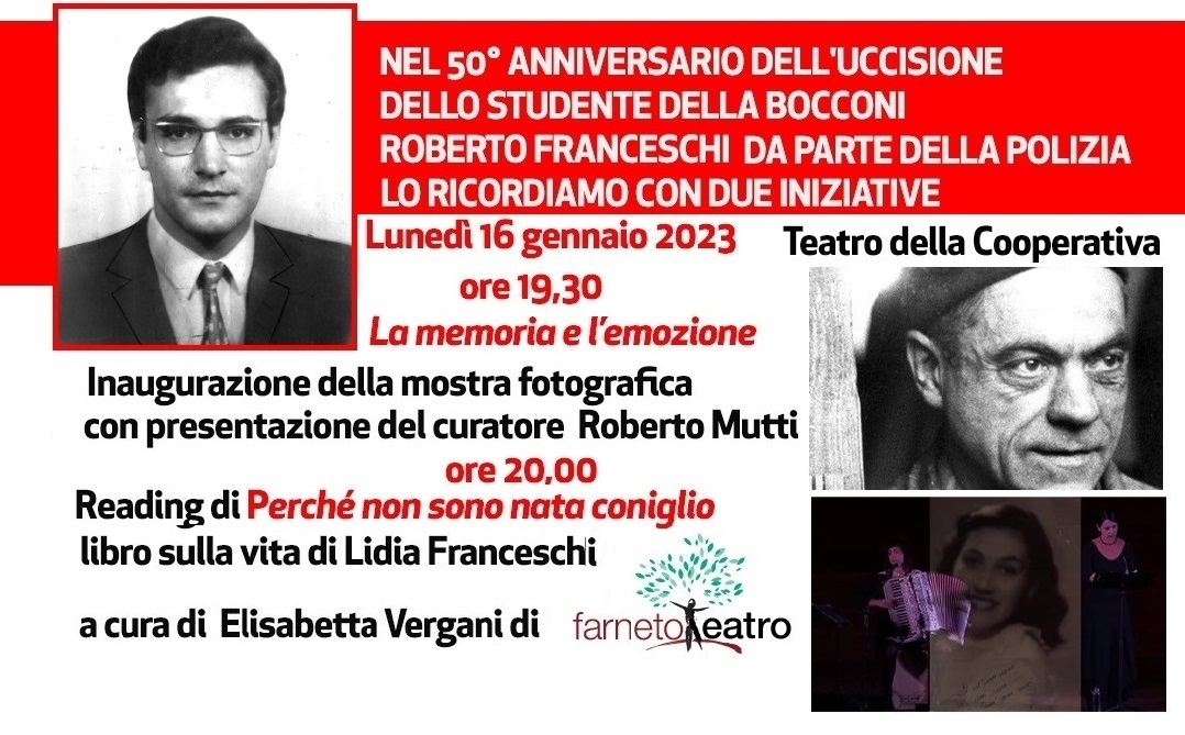 16/01 - In ricordo di Roberto Franceschi. Reading e mostra fotografica ...